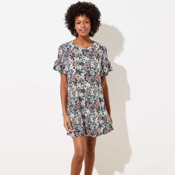 LOFT | Dresses | Nwt Loft Floral Print Smocked Short Sleeve Casual ...
